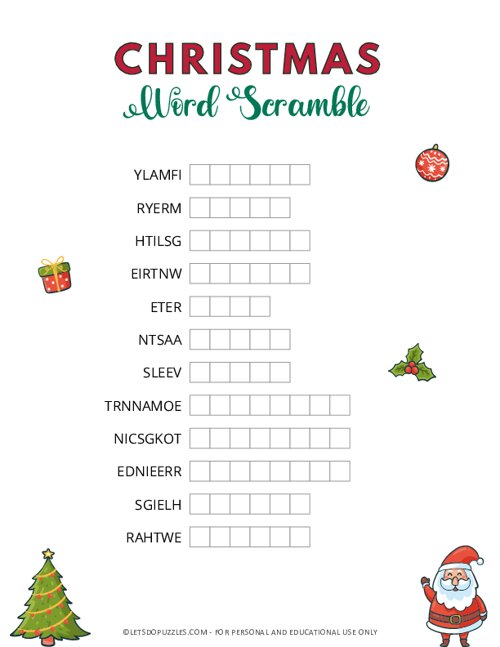 Christmas Word Scramble Printable Puzzles For Kids