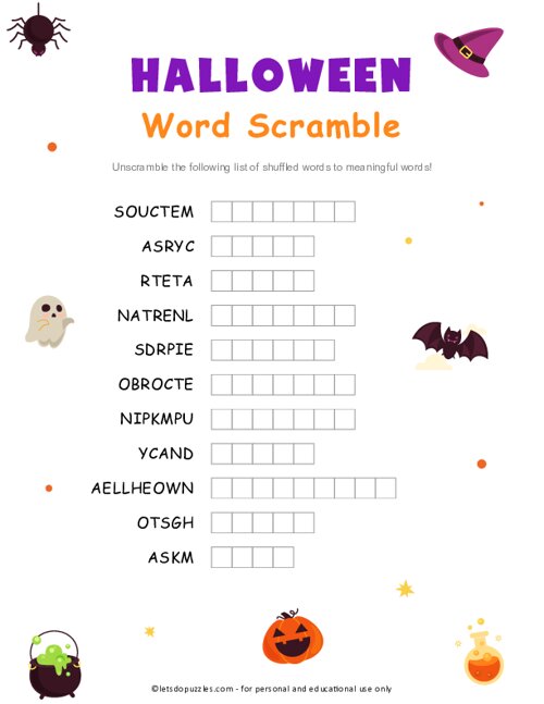 Printable Halloween Word Scramble Printable Halloween Word Scramble