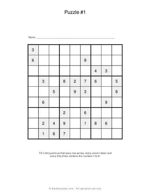 Sudoku Puzzles Free Printable 9x9 Medium