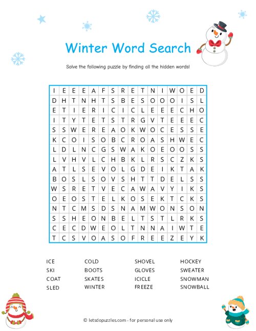 Printable Winter Word Search