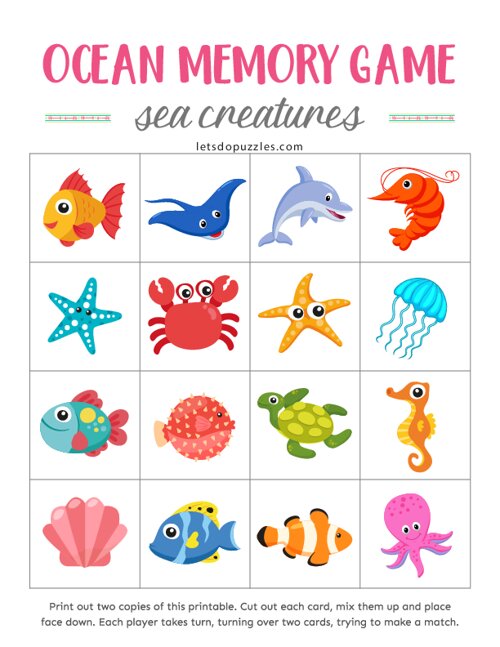 Oceans Memory Games For Kids