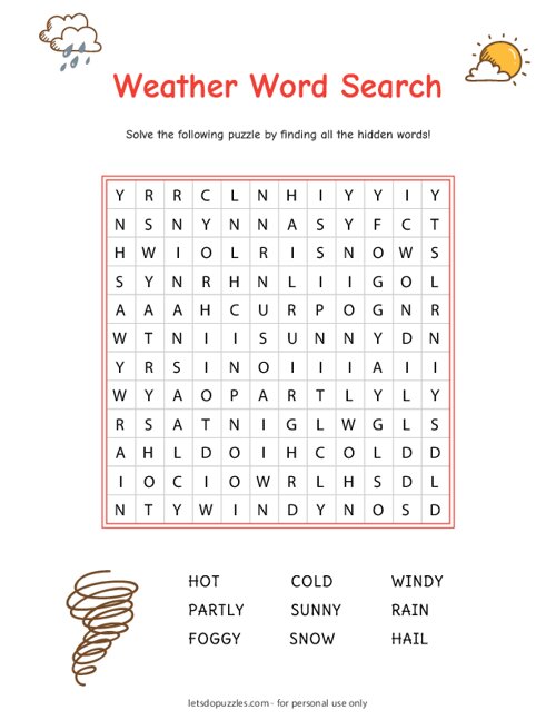 Weather Word Search Printable