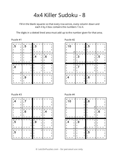 4x4 Killer Sudoku Puzzle 8