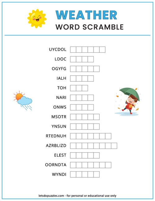 Free Printable Weather Word Scramble Free Printable Weather Word Scramble