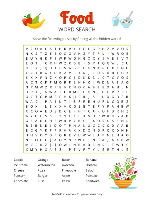 Free Printable Food Word Search Puzzle